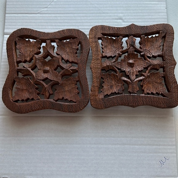 Kitchen | Vintage Hand Carved Wood Trivet Set Of 2 | Poshmark